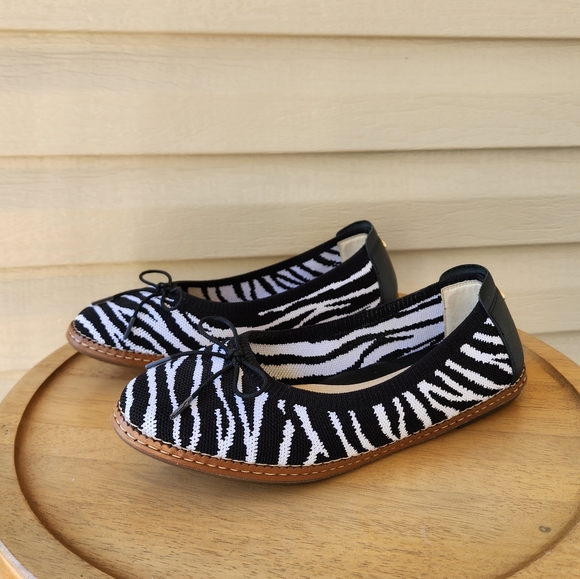 Cole Haan | Shoes | Cole Haan Black White Zebra Print Knit Ballet Flats ...